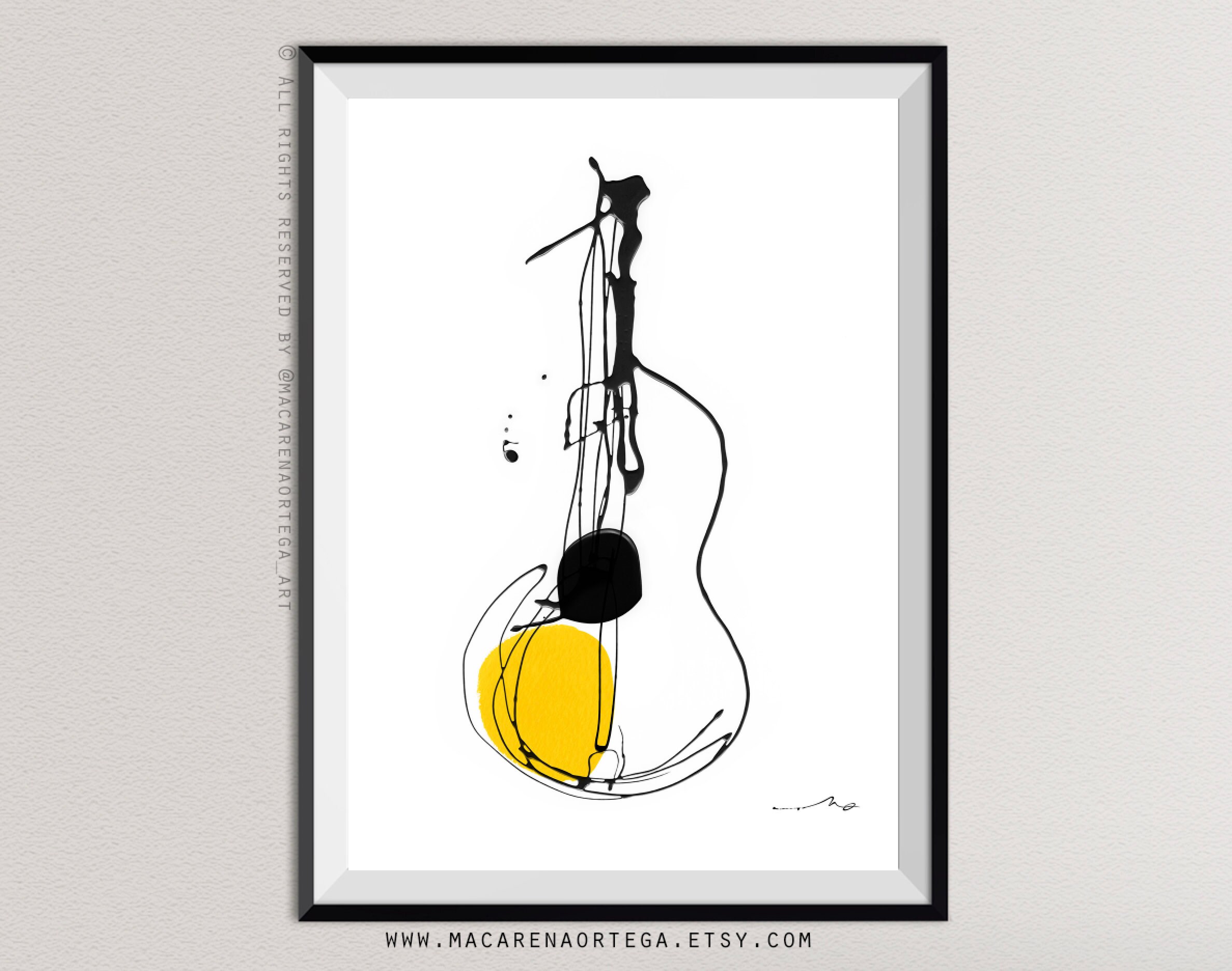 Classic Guitar painting Art Print Guitar Abstract Minimalist Guitar art ...