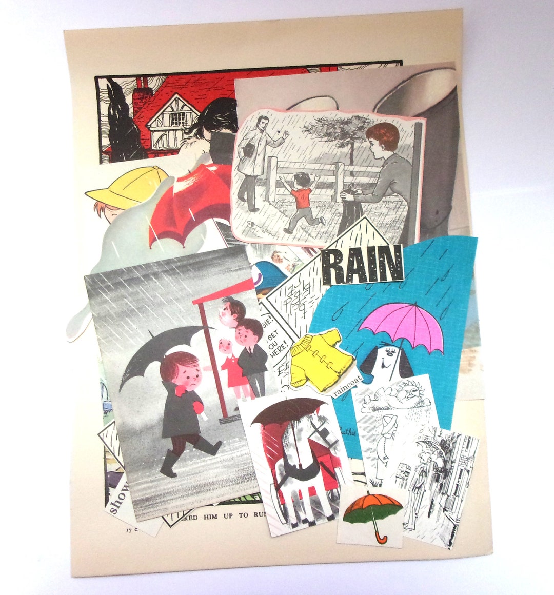 Rainy Day Themed Paper Craft Kit: 30 Vintage Paper Pieces Including Cut ...