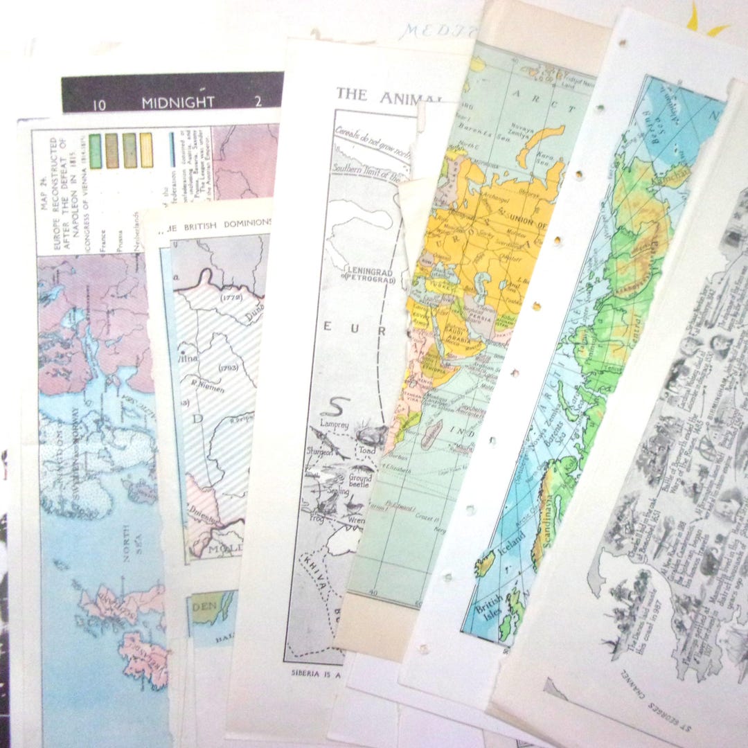 Vintage Map Pages: Pack of 20 Various Maps of the World and More. Paper ...