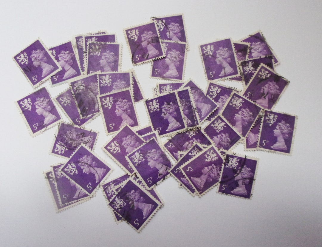 50 Used Purple 5p Stamps From the UK. Welsh Issue off Paper - Etsy