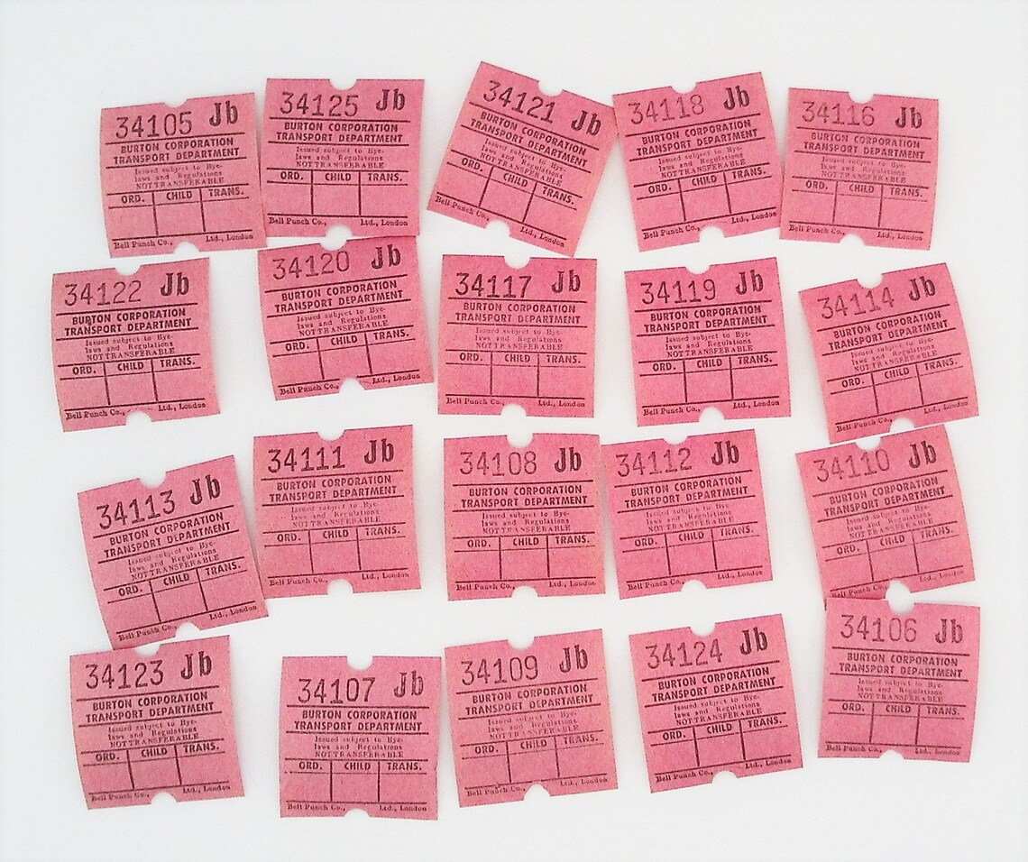 Vintage Pink Bus Tickets: Pack of 20 Unused Tickets From the UK. Paper ...