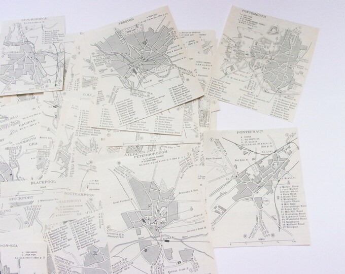 Mini Antique Map Pack: 40 Vintage Black and White UK and Ireland Town ...