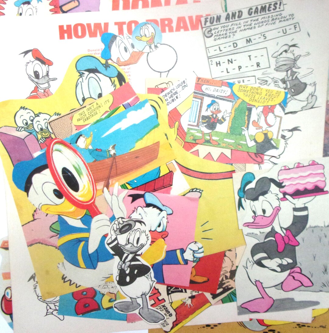 Vintage Donald Duck Paper Pack: 45 Pieces Hand Cut From Books, Comics ...