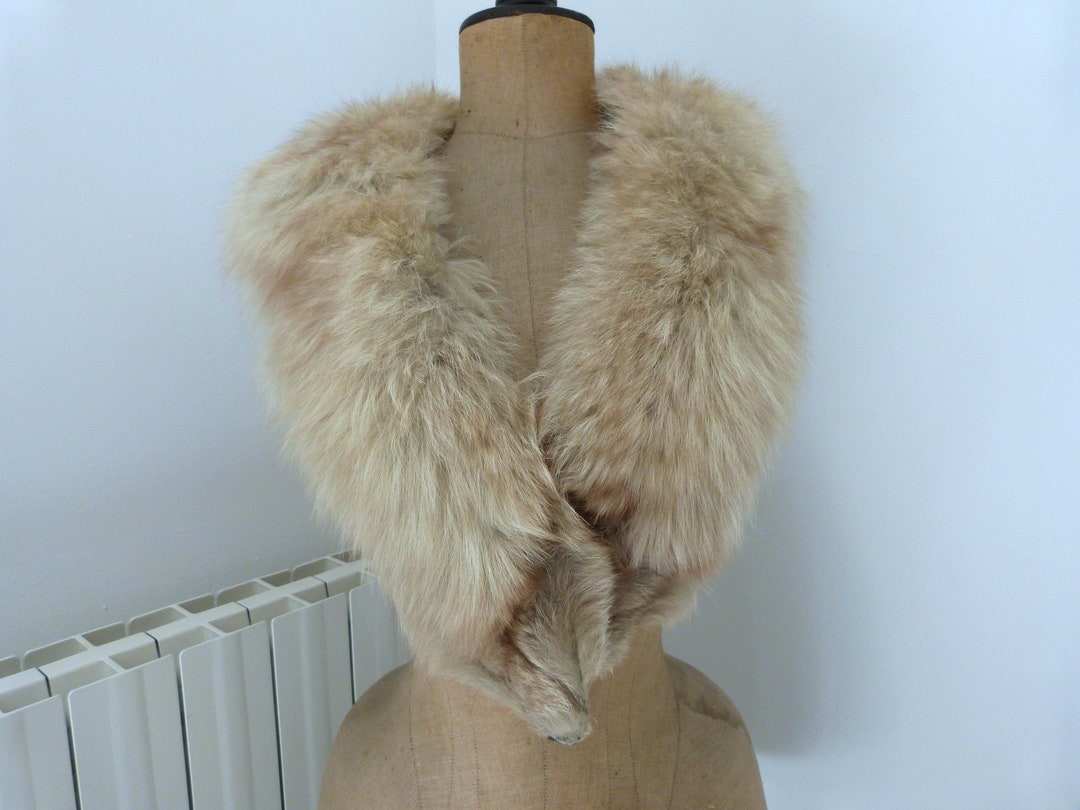 Antique Beige Fox Fur Neck Collar Scarf Shawl Wrap Stole, French ...