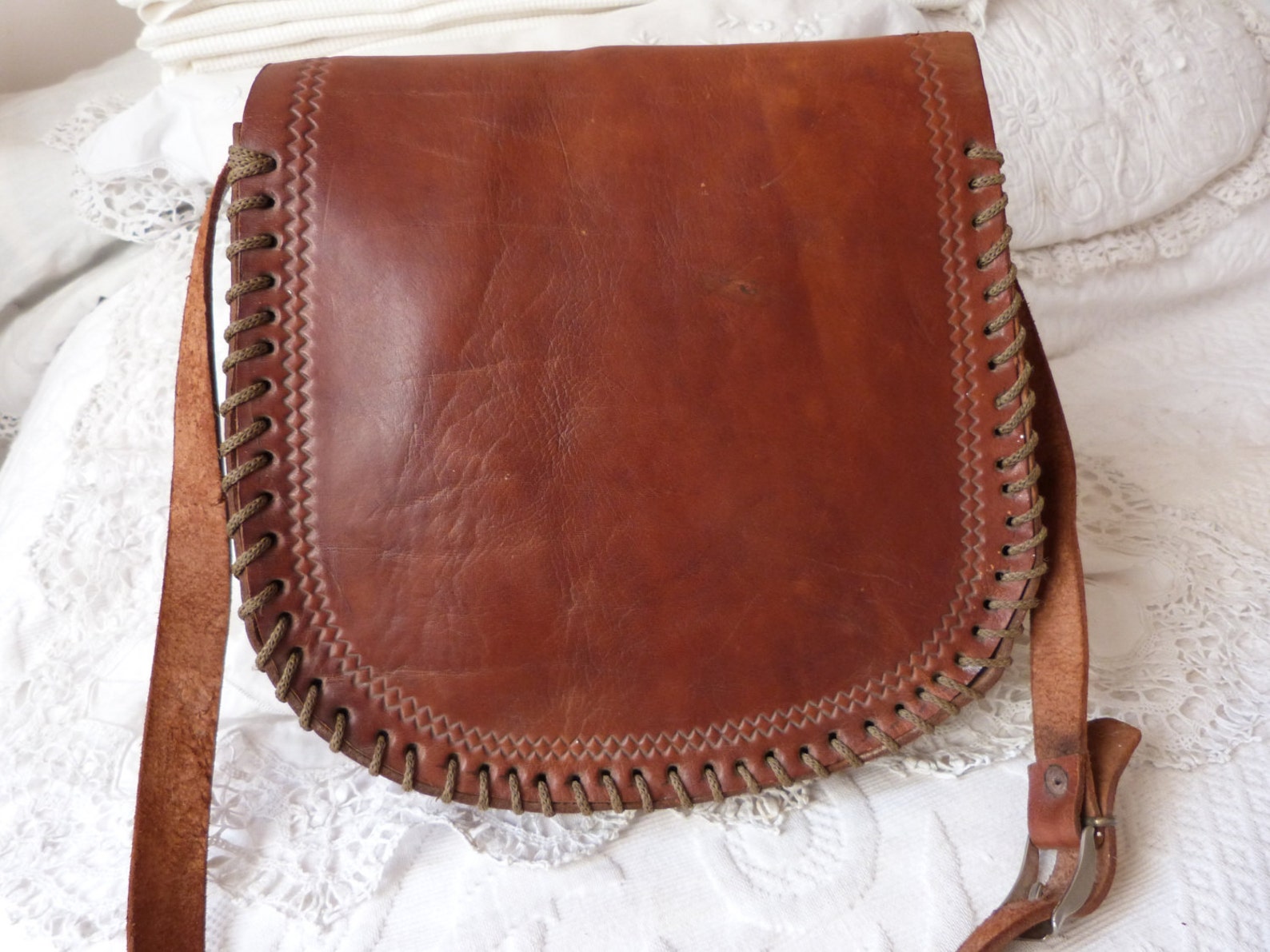 Vintage Tooled Leather Hand Bag Shoulder Crossbody Bag Handbag Camel ...