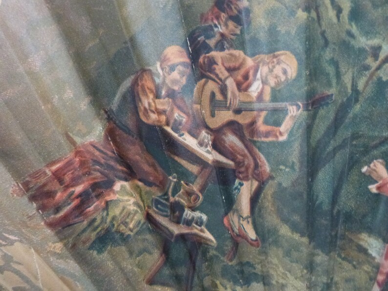 Antique Hand Fan 1900s Folding Fan French Paper W Musicians and Roses ...