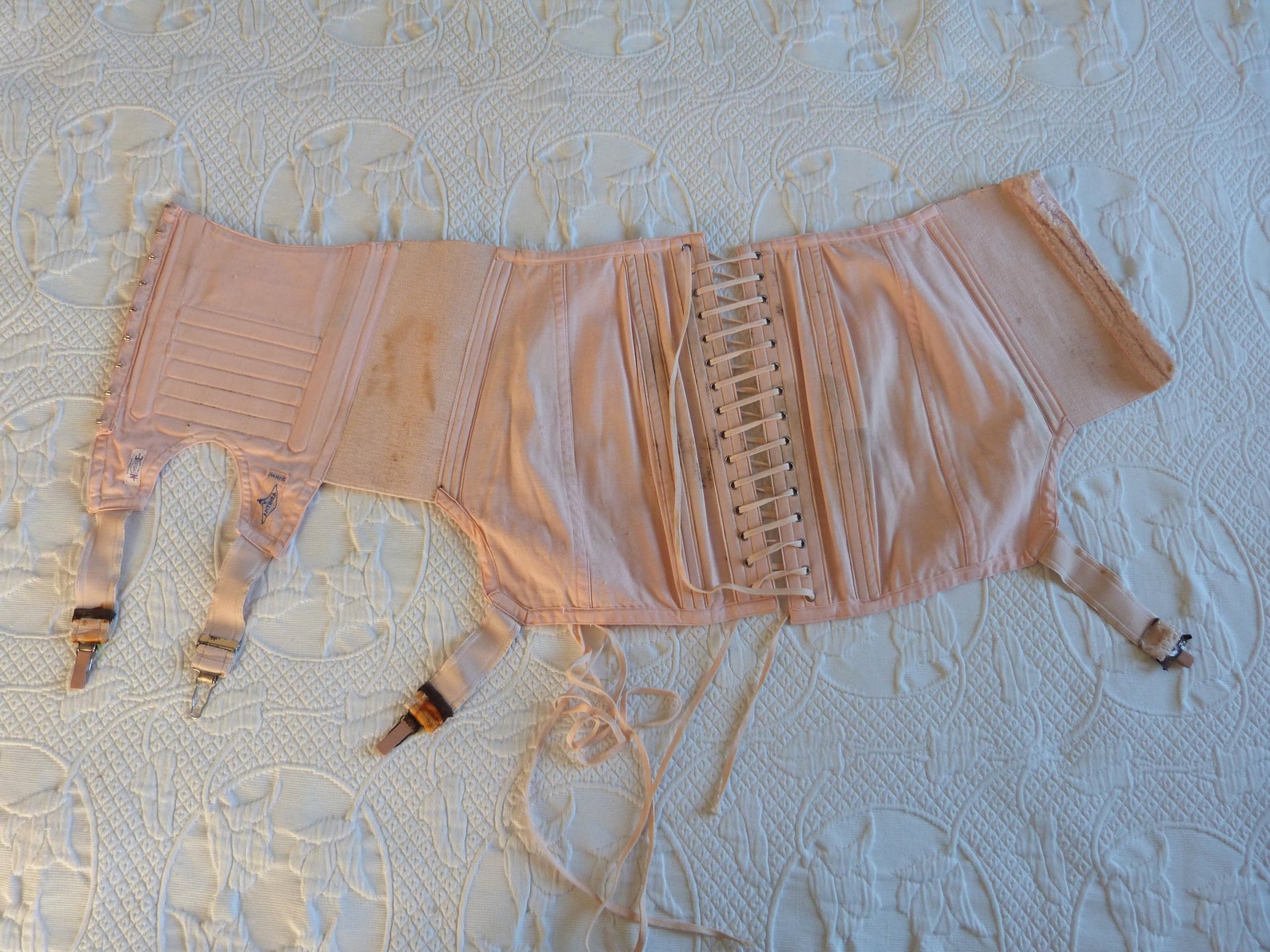 Antique French Stays Corset Garter W Bones Peach 1920s Lingerie, Boned ...