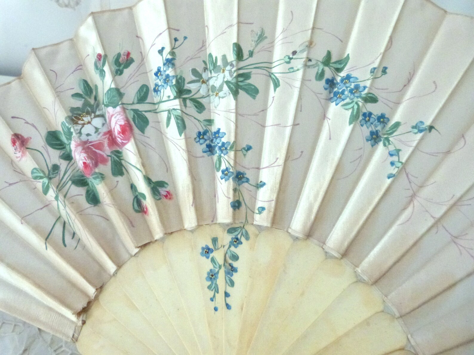 Antique Hand Fan 1800s Folding Fan French Chateau Hand Painted Silk W ...