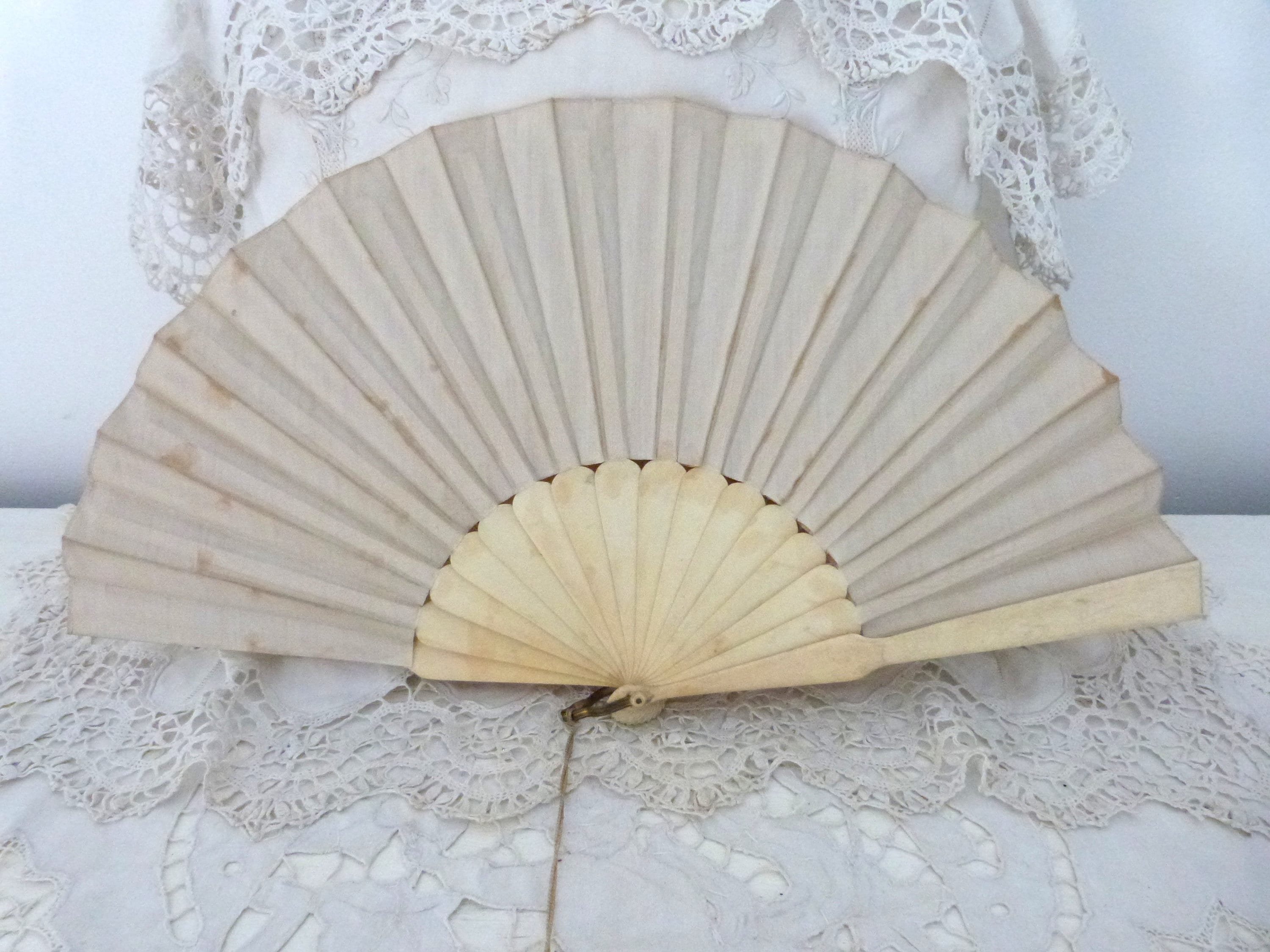 Antique Hand Fan 1800s Folding Fan French Chateau Hand Painted Silk W ...