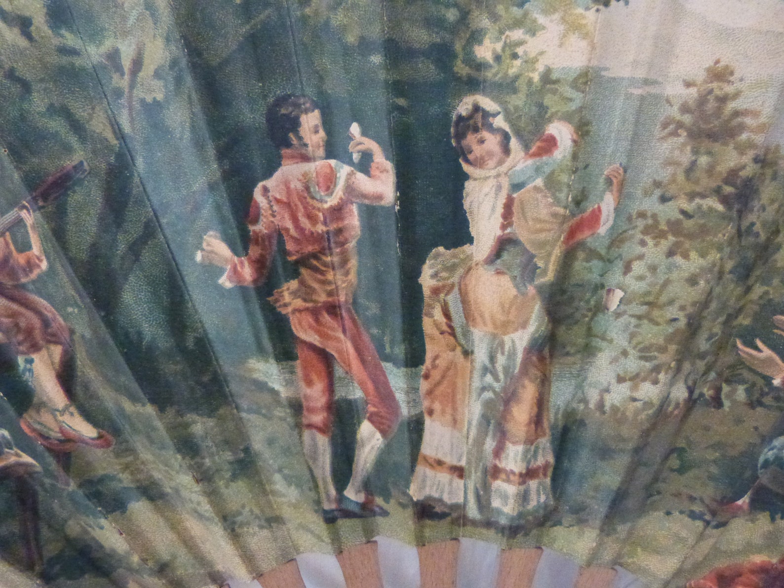Antique Hand Fan 1900s Folding Fan French Paper W Musicians and Roses ...