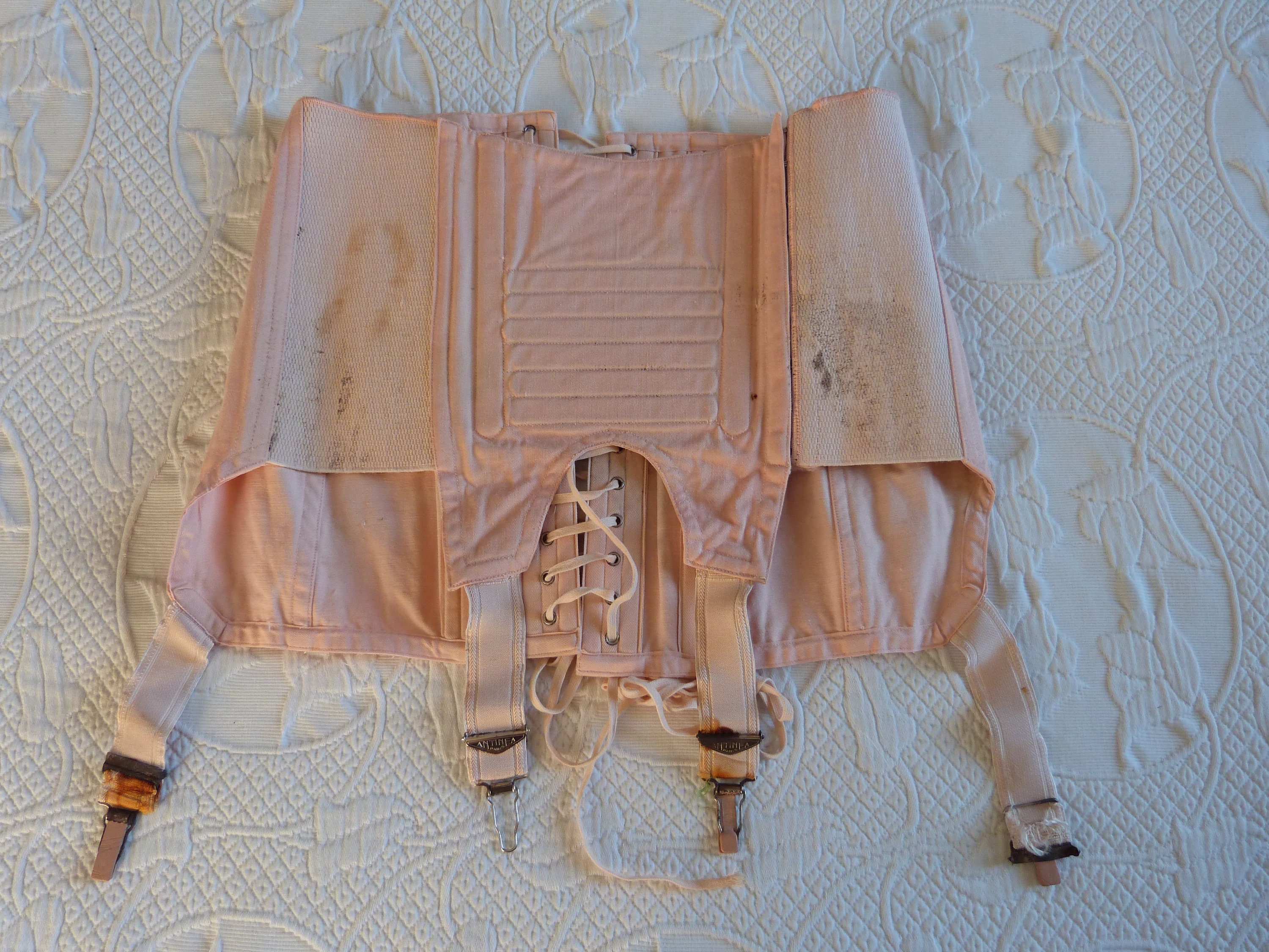 Antique French Stays Corset Garter W Bones Peach 1920s Lingerie, Boned ...