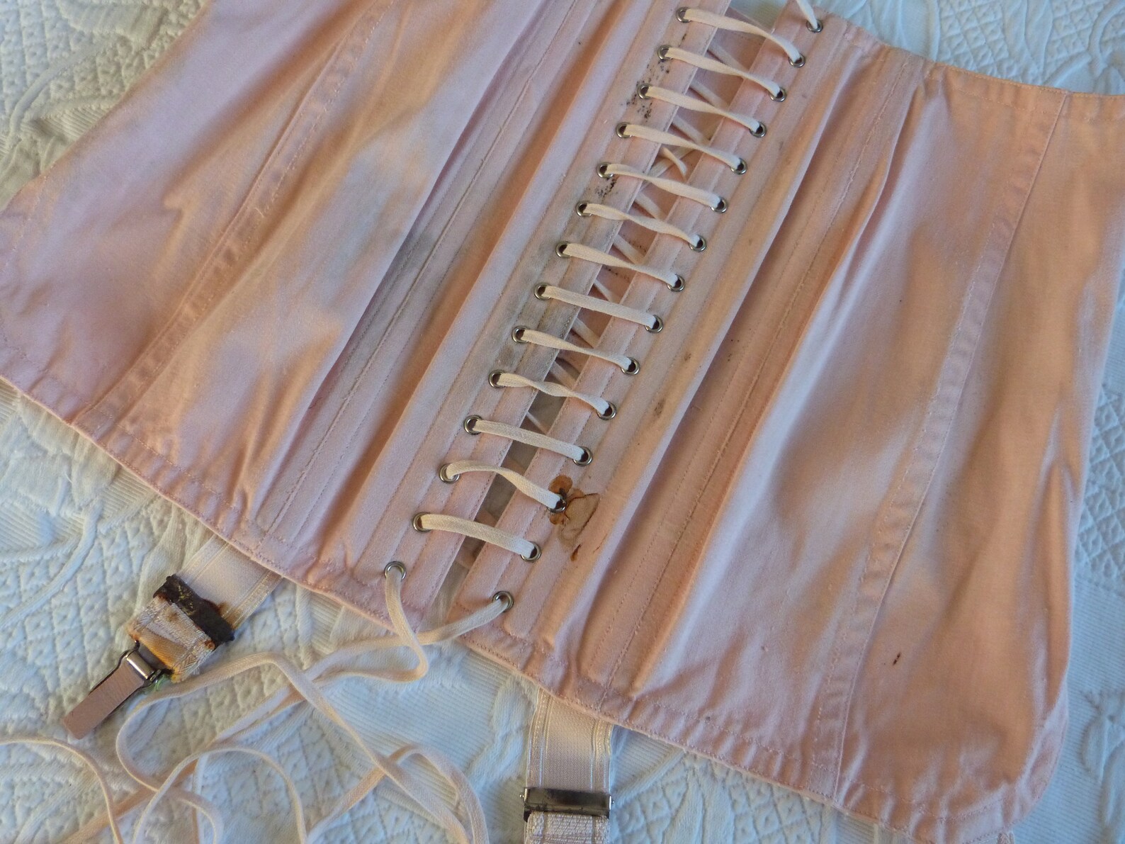 Antique French Stays Corset Garter W Bones Peach 1920s Lingerie, Boned ...
