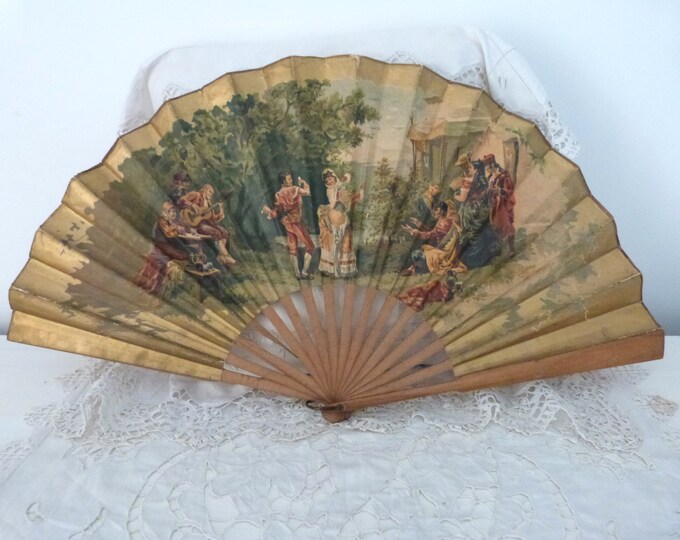 Antique Hand Fan 1900s Folding Fan French Paper W Musicians and Roses ...