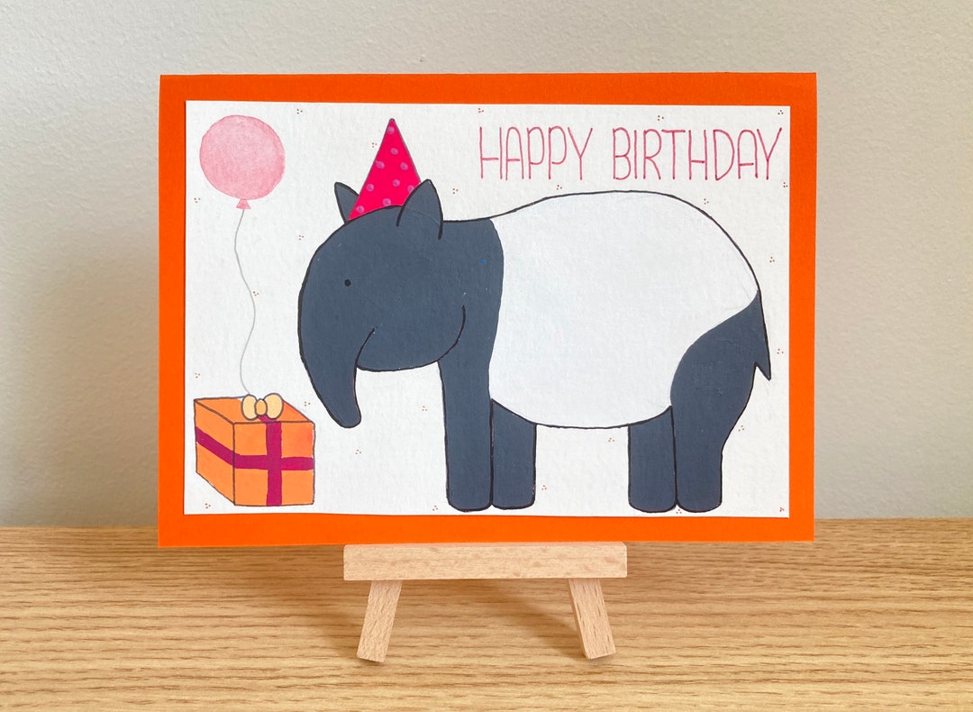 Tapir Birthday Card Handmade, Blank Inside, Acrylic Paint, Notecard ...
