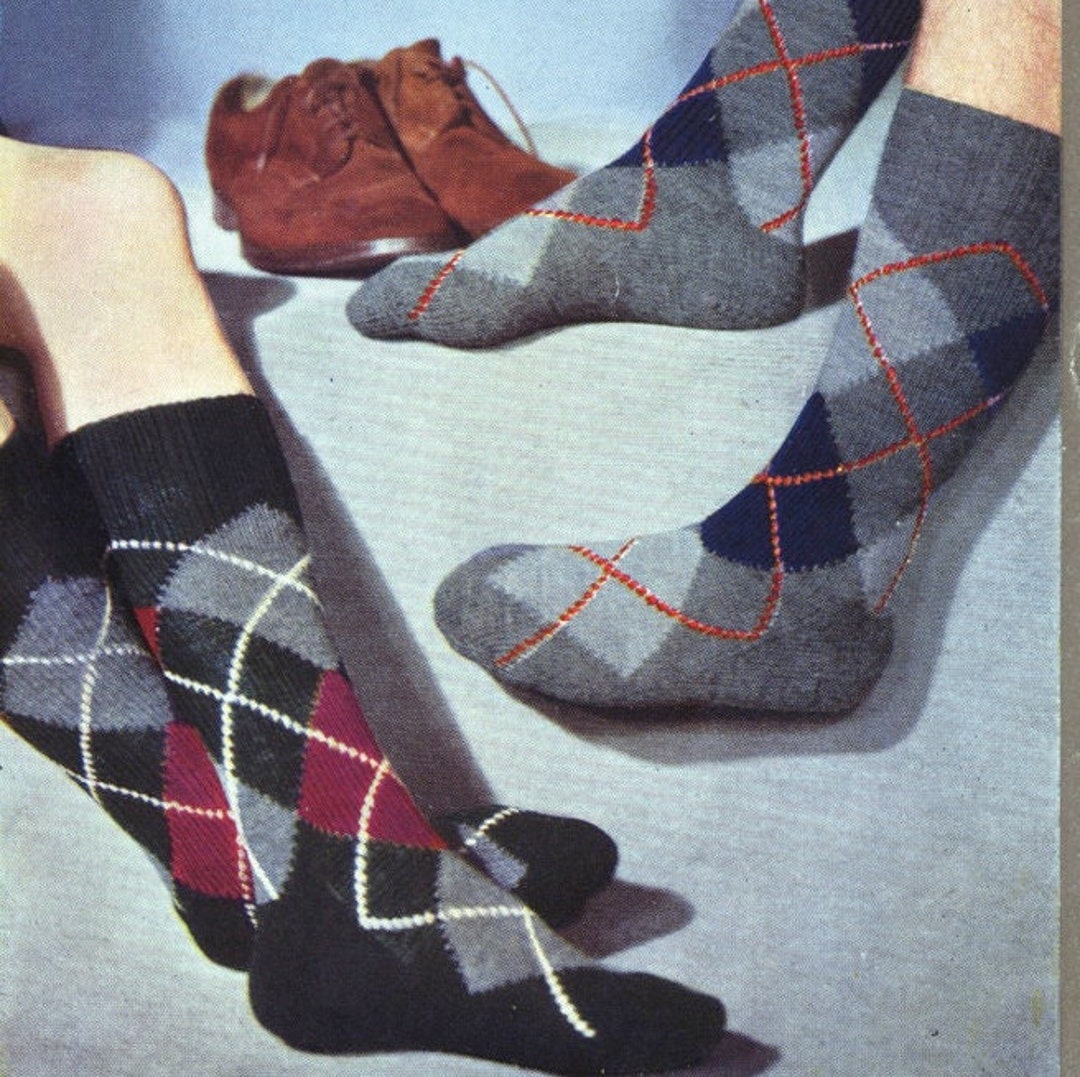 1950s Socks Knitting Pattern, Argyll Argyle Diamond Pattern Socks ...