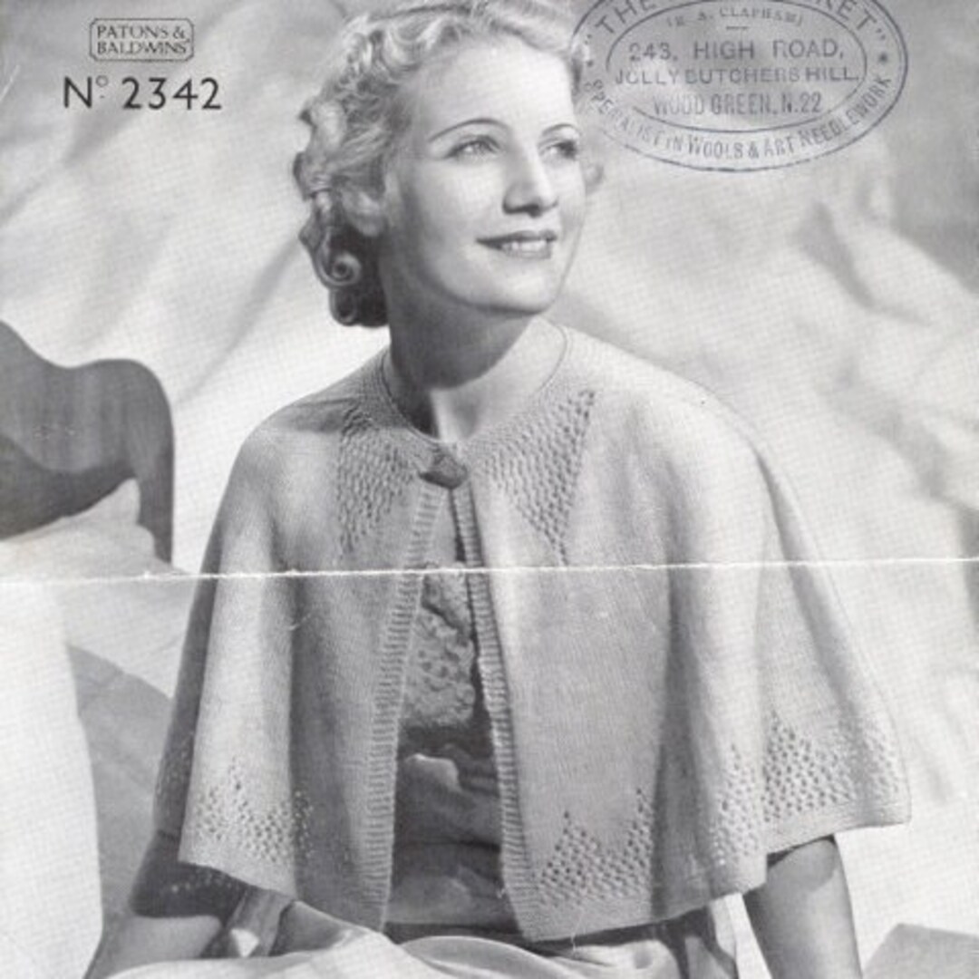 1930's Cape Vintage Knitting PDF Pattern, INSTANT DOWNLOAD, Dressing ...
