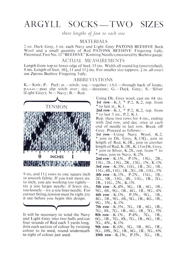 1950s Socks Knitting Pattern, Argyll Argyle Diamond Pattern Socks ...