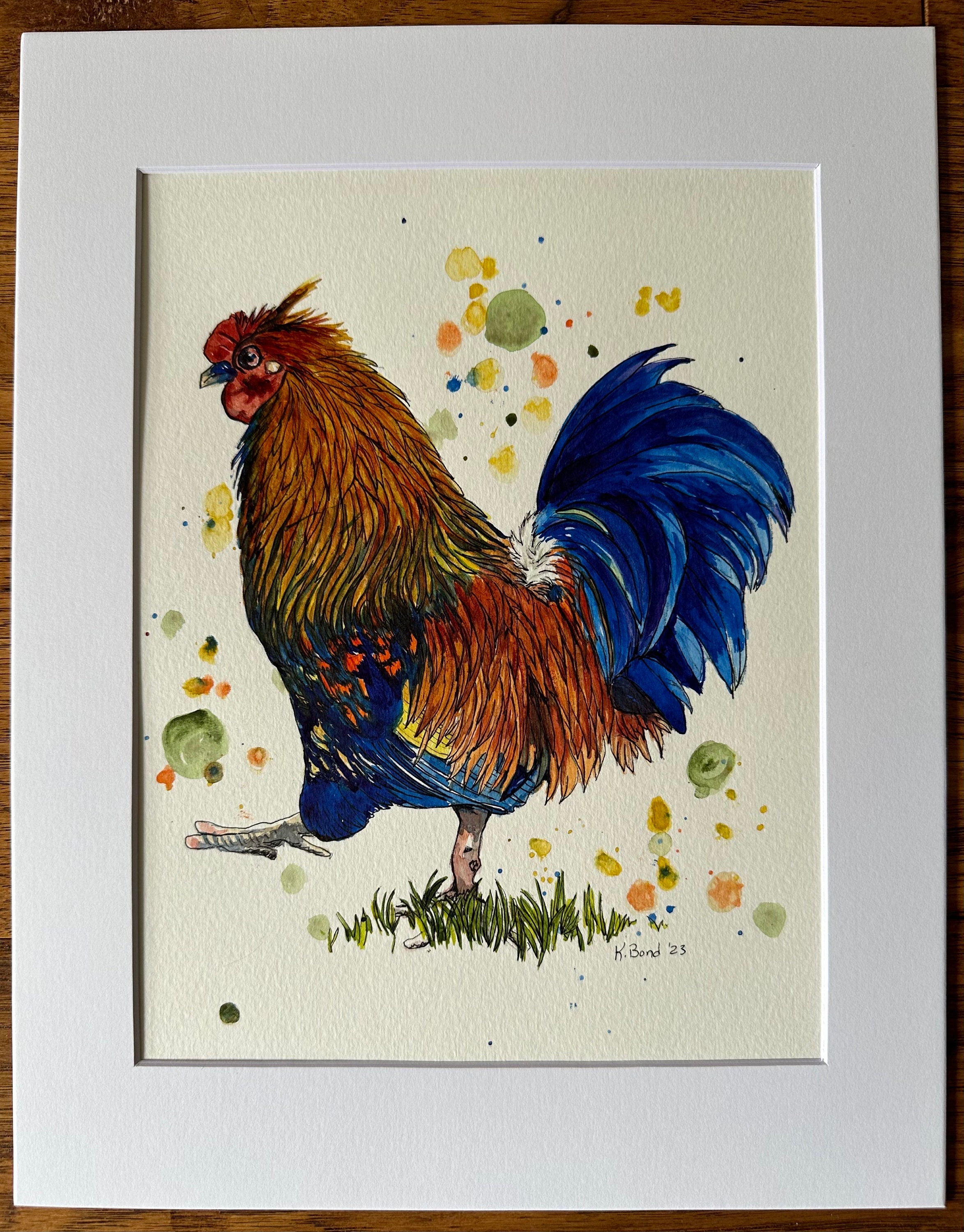 Rooster Watercolor and Ink Handpainted Art, 9x12” Matted - Etsy