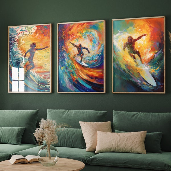 Surfer Sunset Wall Poster Vintage - Etsy