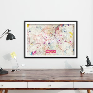 Wigan Map - Original Art Print - City Street Map of Wigan, England ...