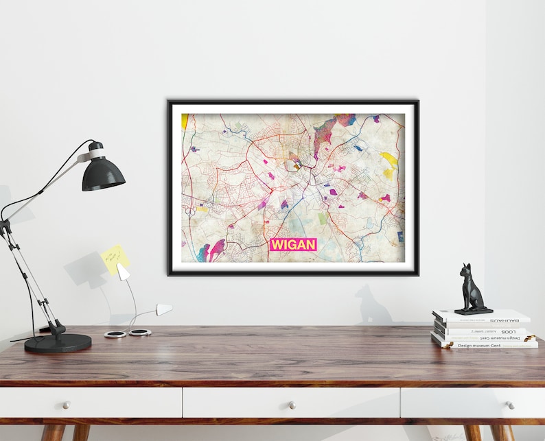 Wigan Map Original Art Print City Street Map of Wigan - Etsy