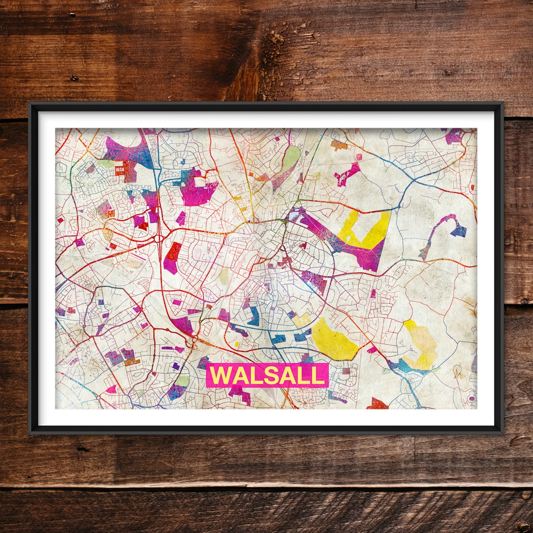 Walsall Map - Original Art Print (rainbow) - City Street Map of Walsall ...