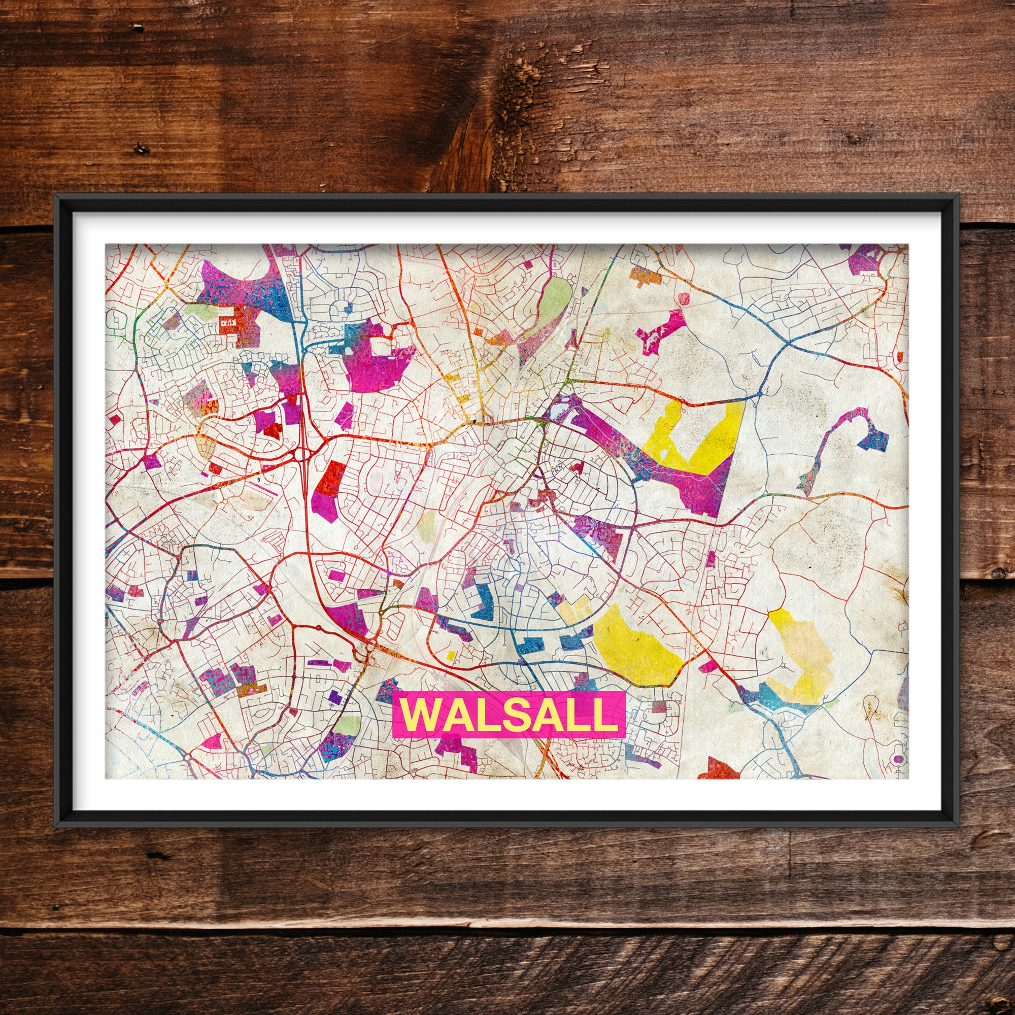 Walsall Map - Original Art Print (rainbow) - City Street Map of Walsall ...