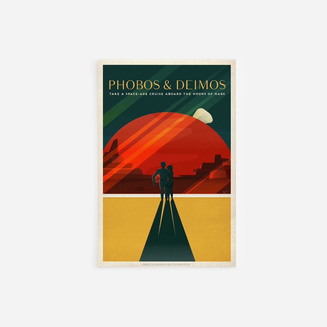 Phobos and Deimos, Mars - Space Tourism - Art Print Poster Painting ...