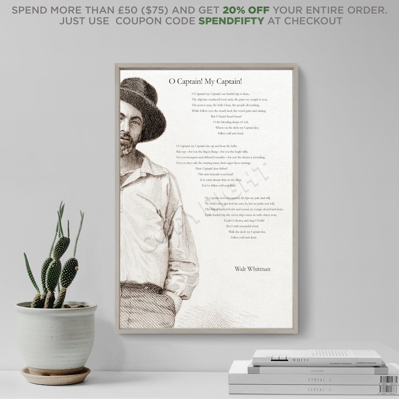 Walt Whitman Poem - O Captain My Captain - Poster Original Art Print ...
