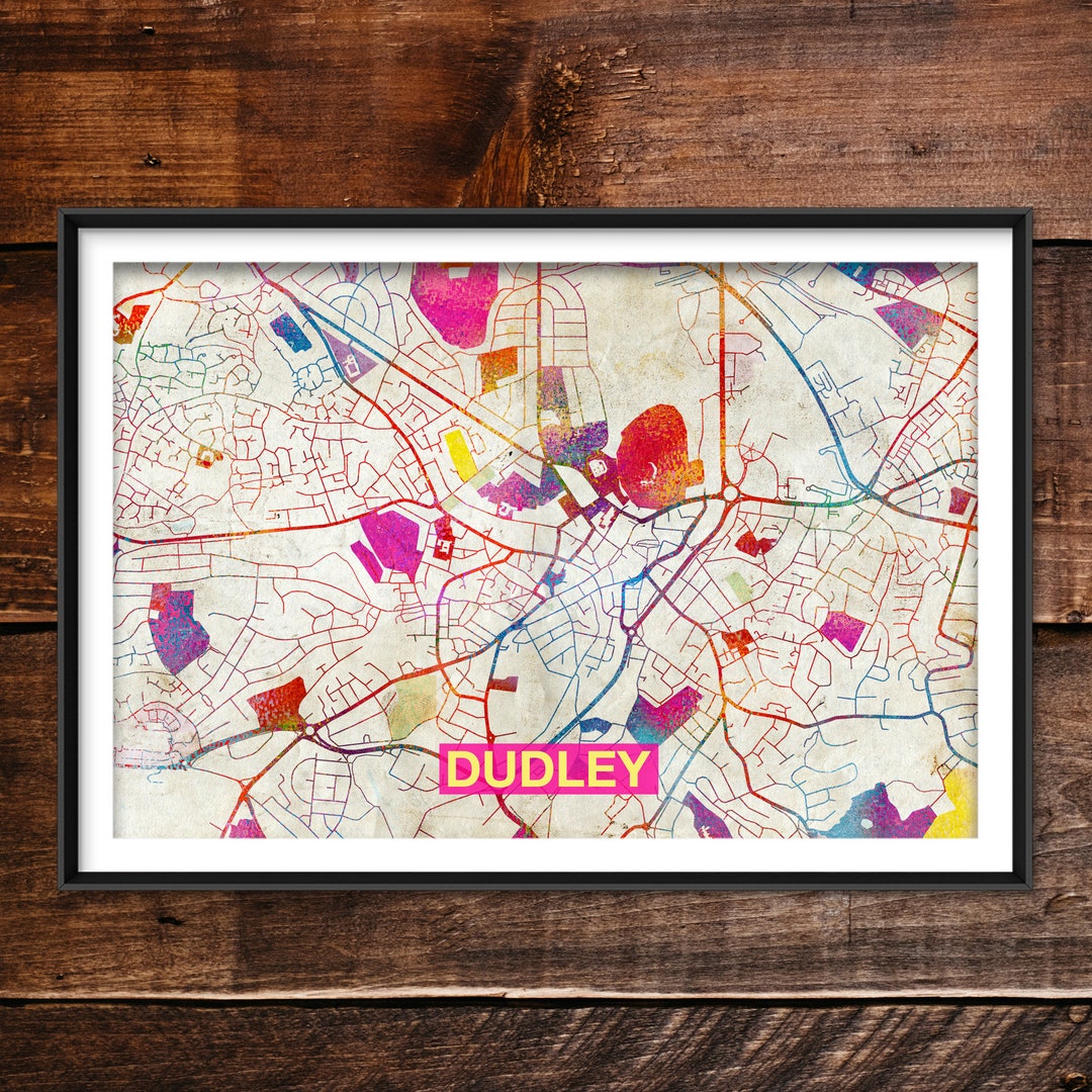 Dudley Map - Original Art Print (rainbow) - City Street Map of Dudley ...