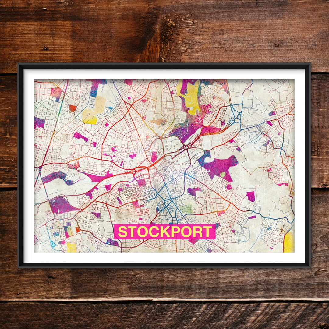 Stockport Map - Original Art Print (rainbow) - City Street Map of ...