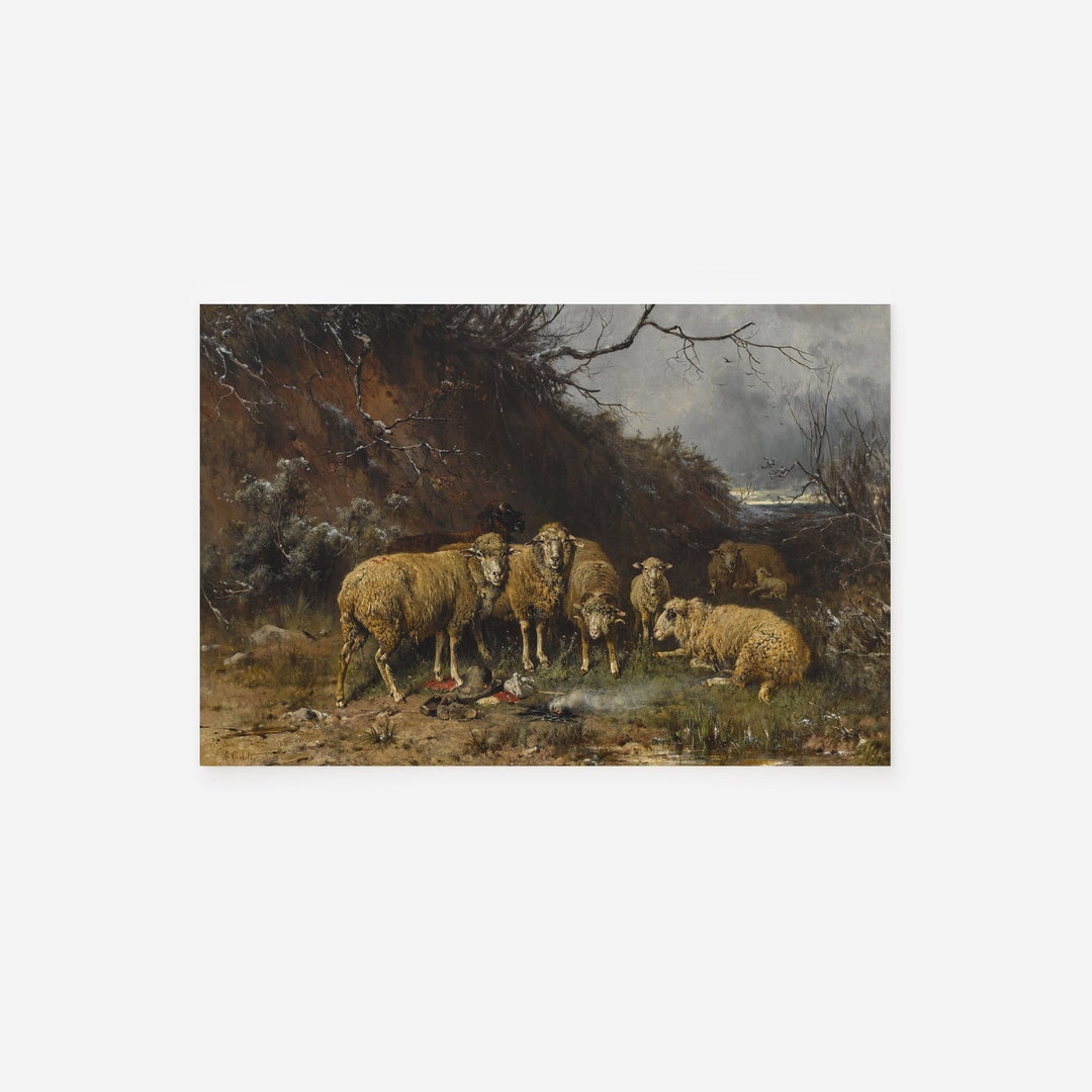 Otto Friedrich Gebler - Flock of Sheep at the Fireplace (1876) - Art ...