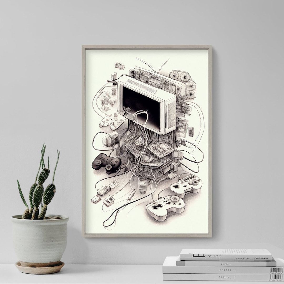 Videogame Pencil Drawing Exploded Diagrams Videogame System - Etsy