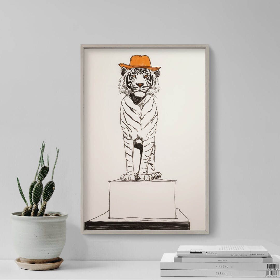 Podium Tiger Line Drawing Art Print Poster Painting Giclee Home Wall ...