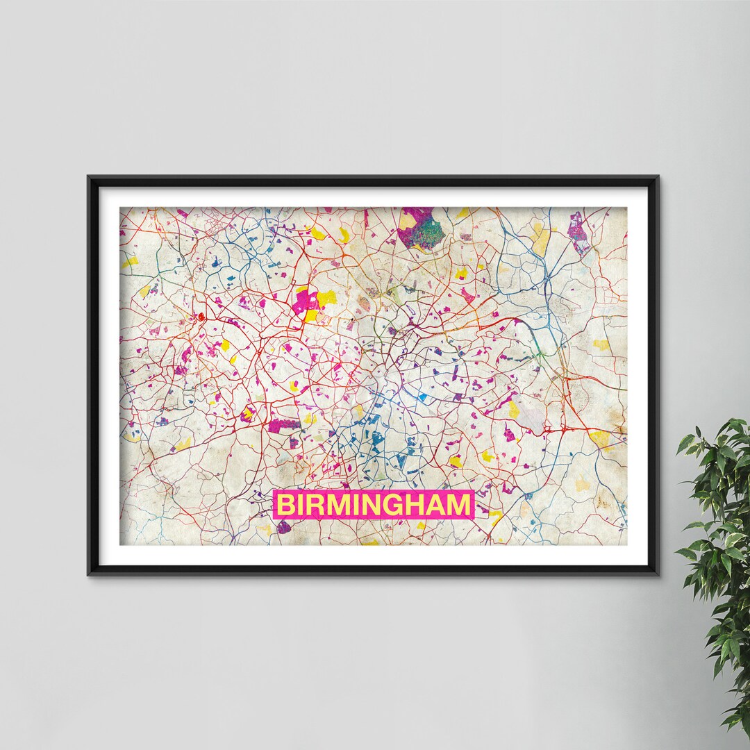Birmingham Map - Original Art Print - City Street Map of Birmingham ...