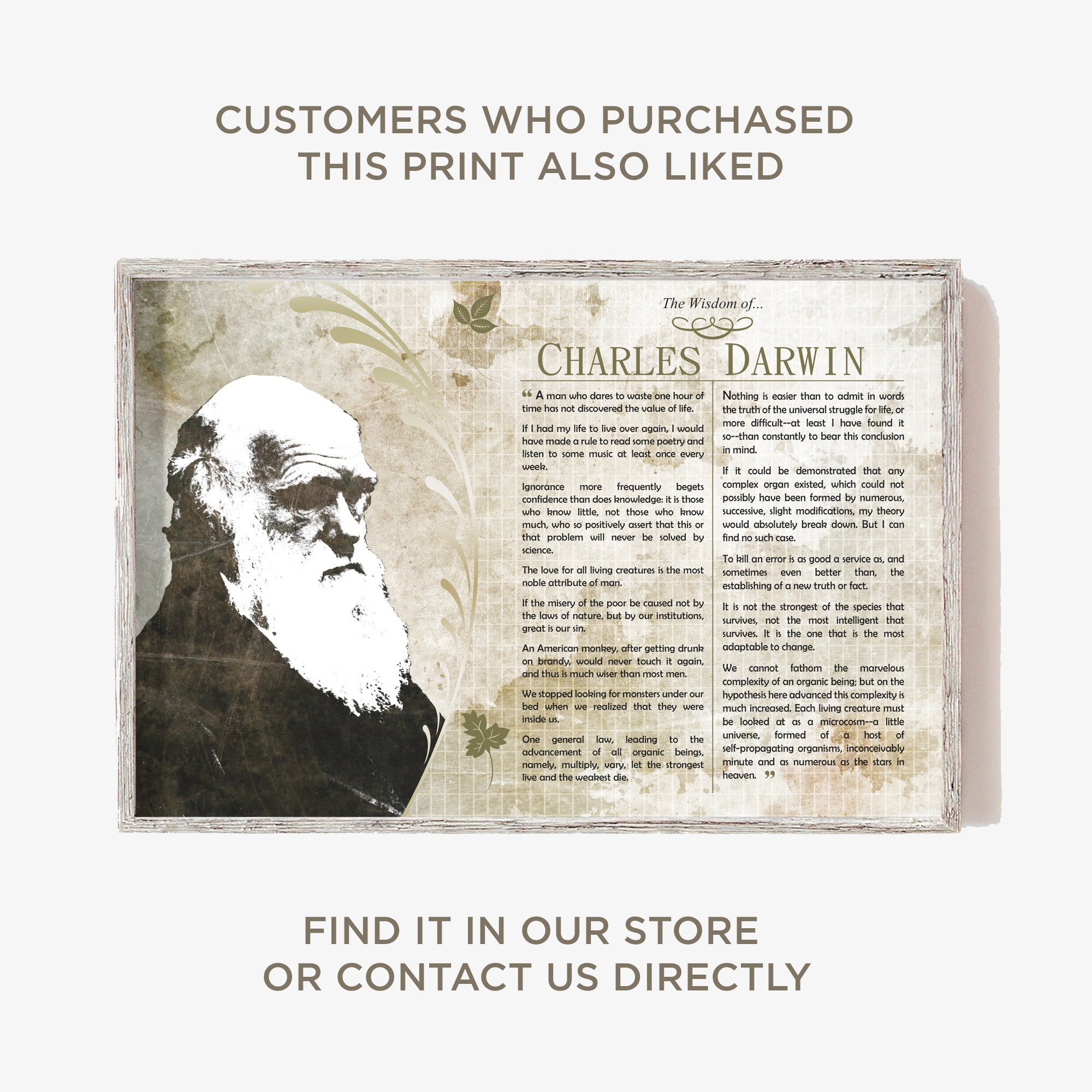 Charles Darwin Art Print With Quote Photo Poster Gift Wall | Etsy