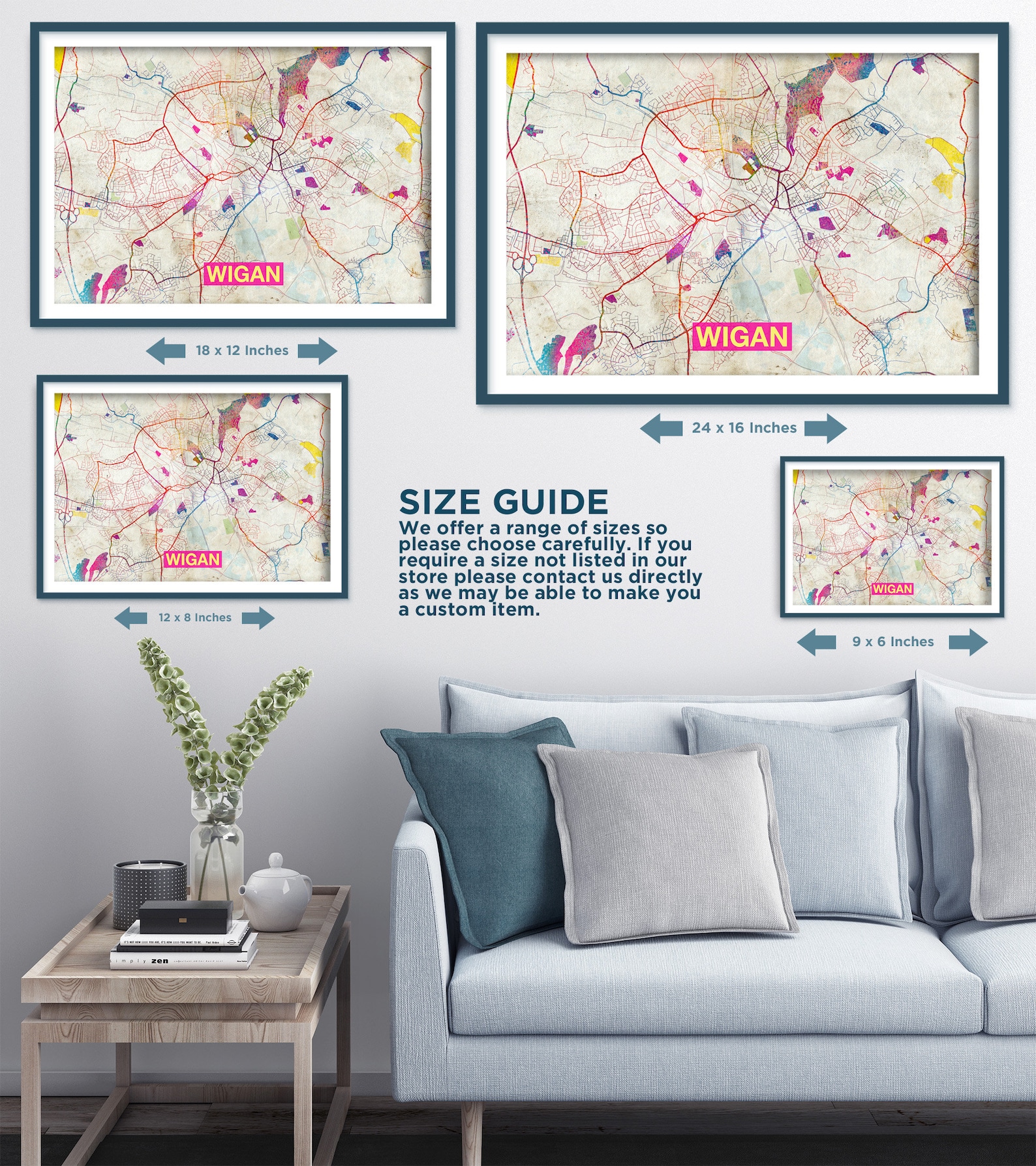 Wigan Map Original Art Print City Street Map of Wigan - Etsy