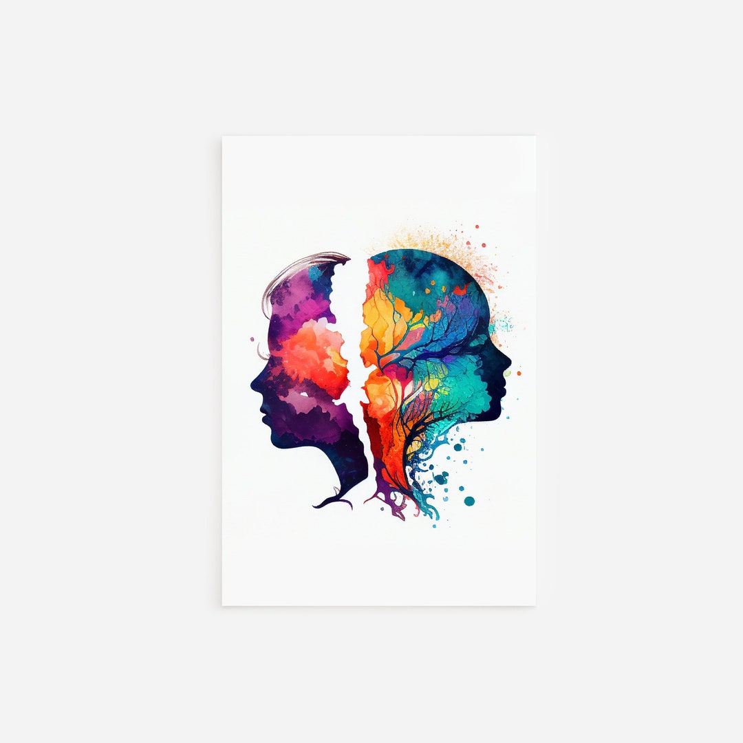 Watercolour Silhouettes - Left Brain Right Brain - Art Print Poster ...