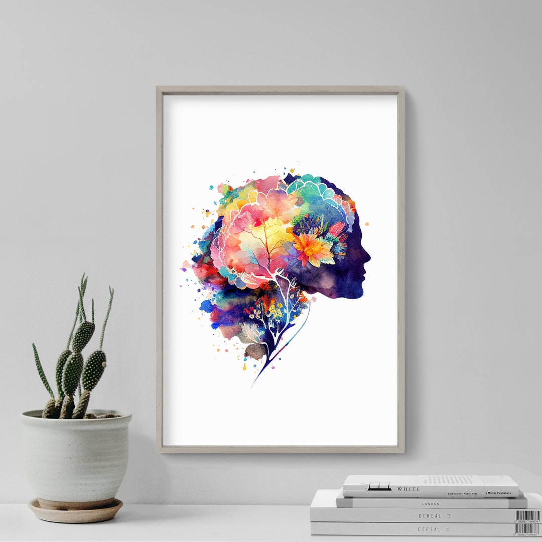 Human Brain Watercolour - Art Print Poster - Colourful Paint Splashes ...