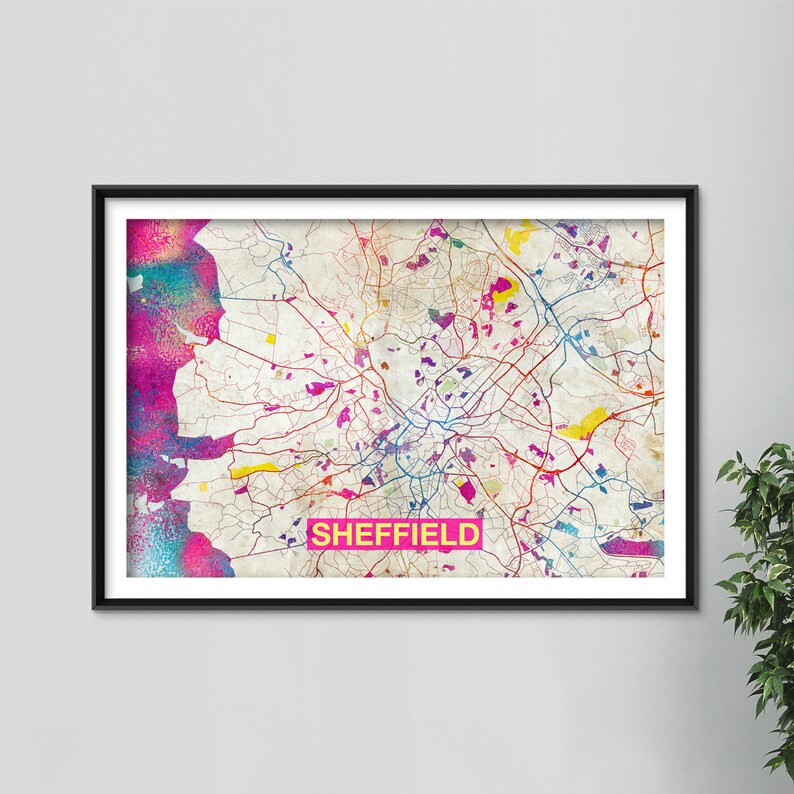 Sheffield Map Original Art Print City Street Map of | Etsy
