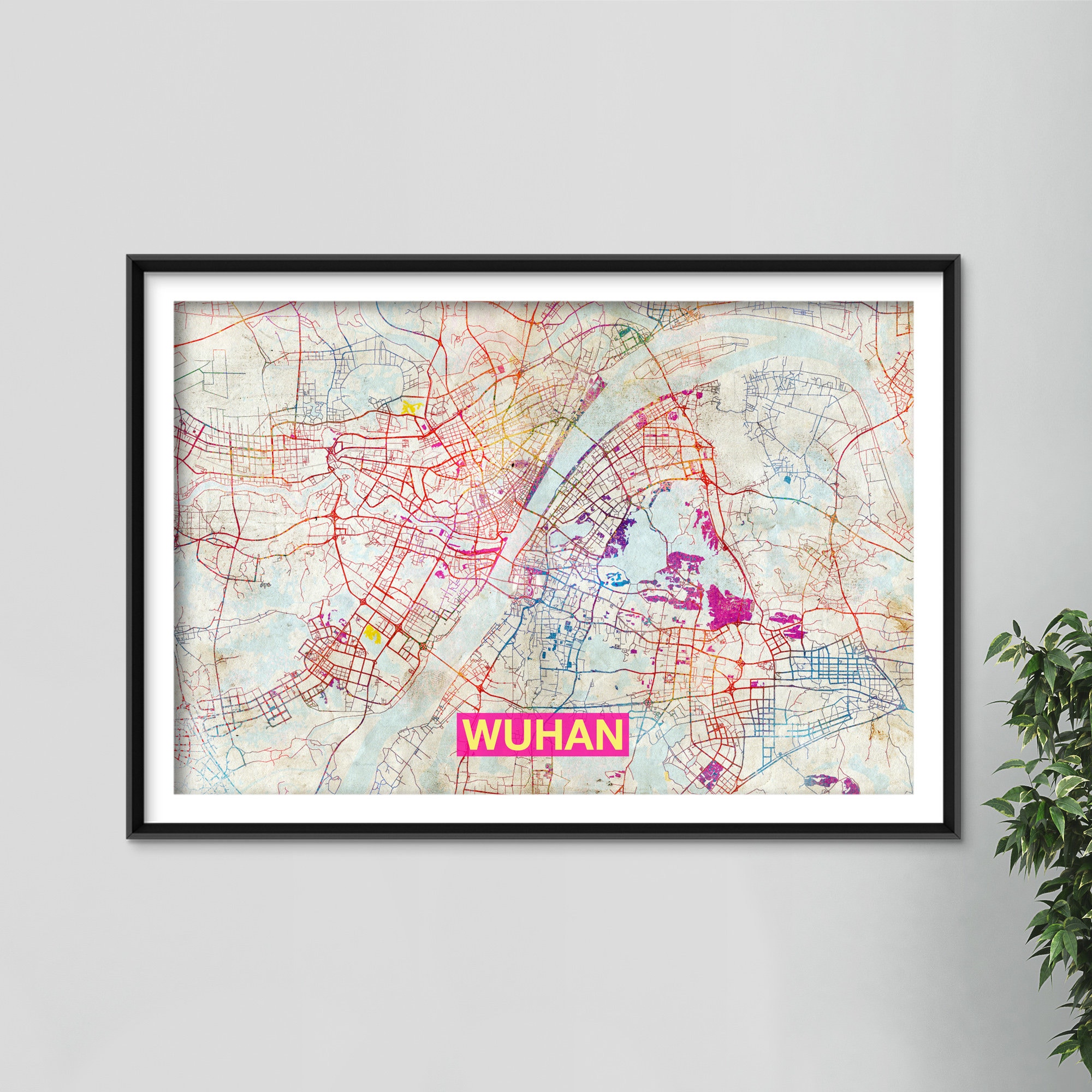Wuhan Map Original Art Print City Street Map of Wuhan | Etsy