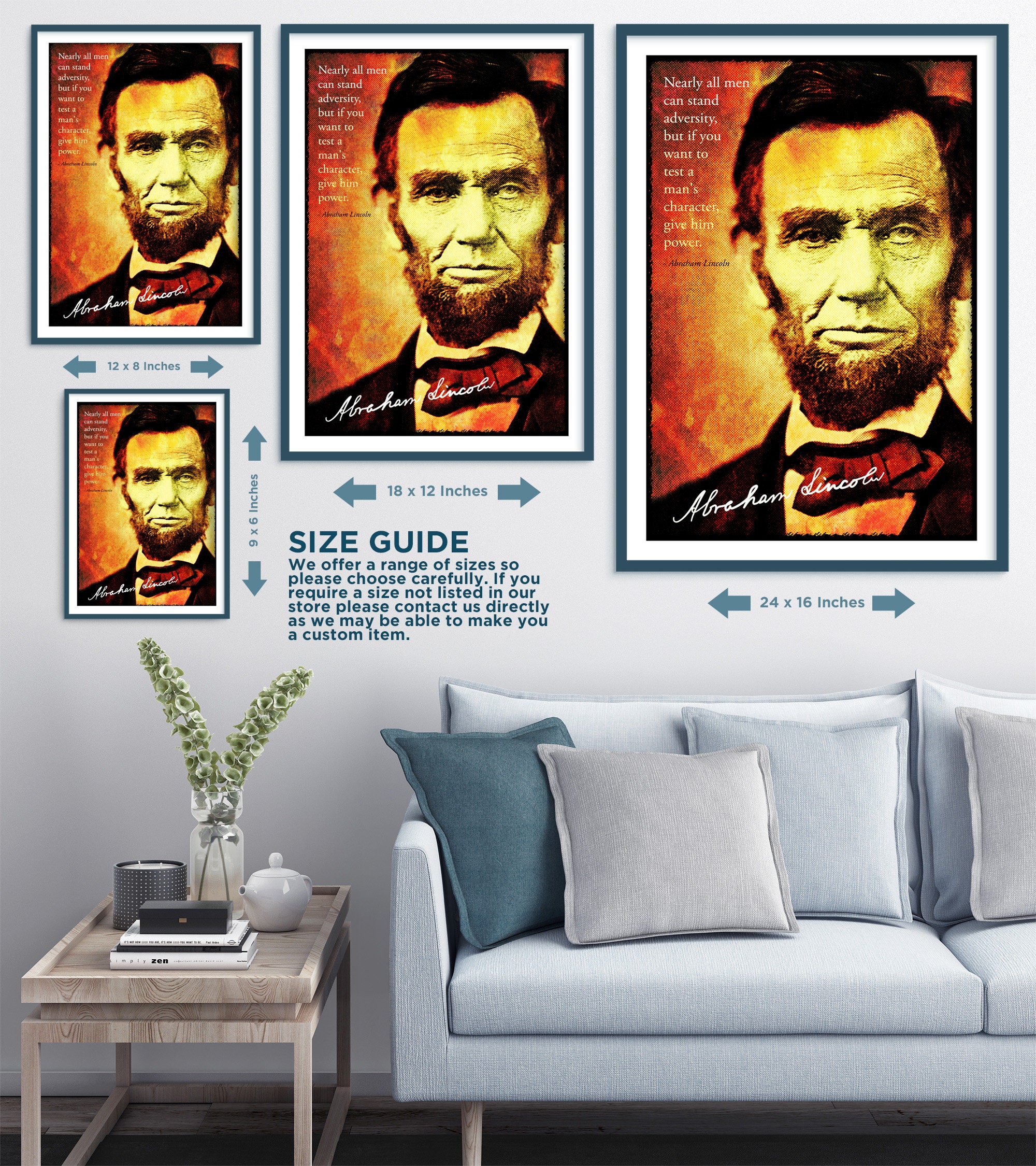 Abraham Lincoln Original Art Print With Quote - Photo Poster Gift Wall ...