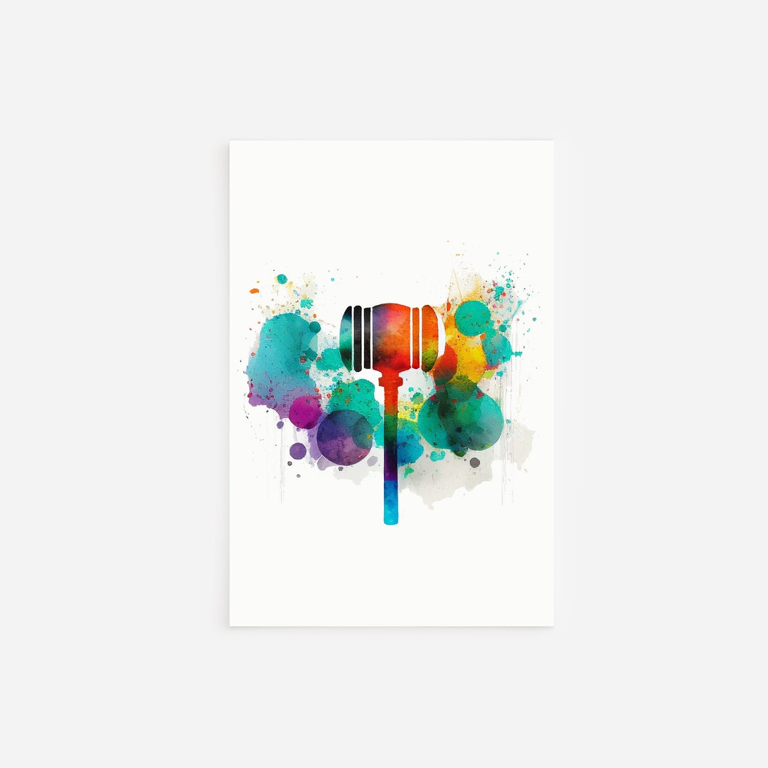 Watercolour Silhouettes - Judges Gavel - Art Print Poster Painting ...