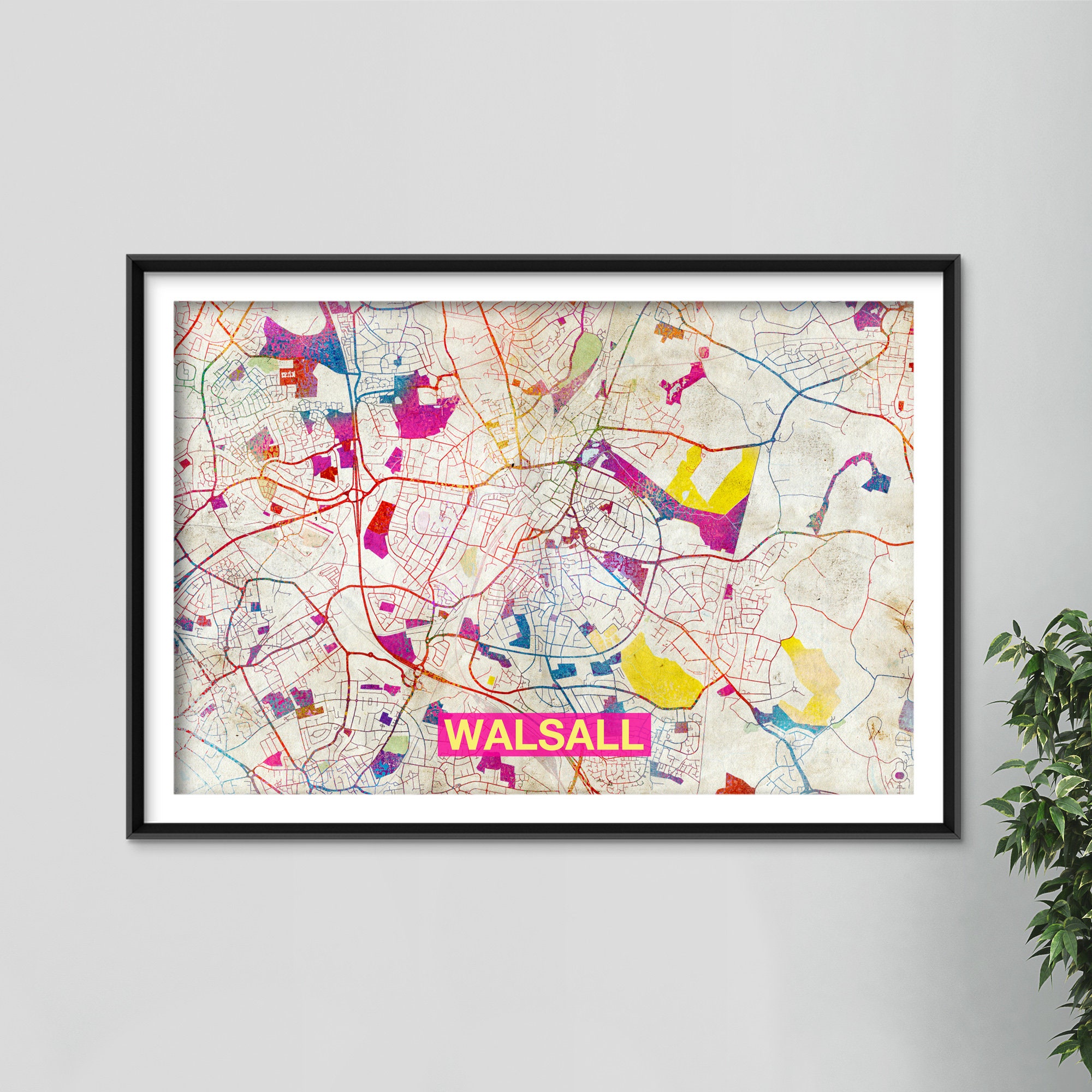 Walsall Map Original Art Print rainbow City Street Map - Etsy Canada