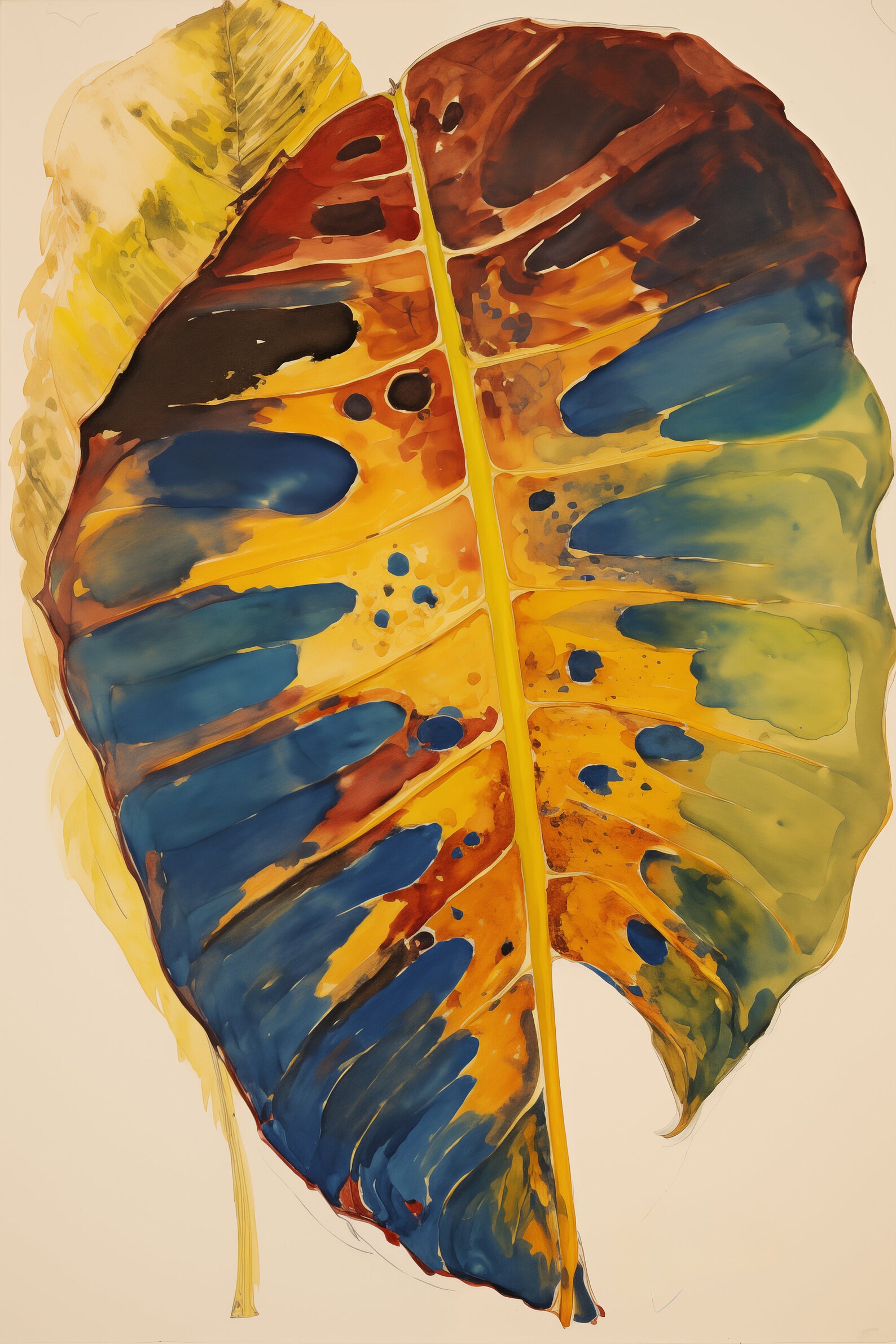Set of Three Withered Rust Monstera Leaf Paintings - 3 Botanical Art ...
