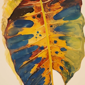 Set of Three Withered Rust Monstera Leaf Paintings - 3 Botanical Art ...