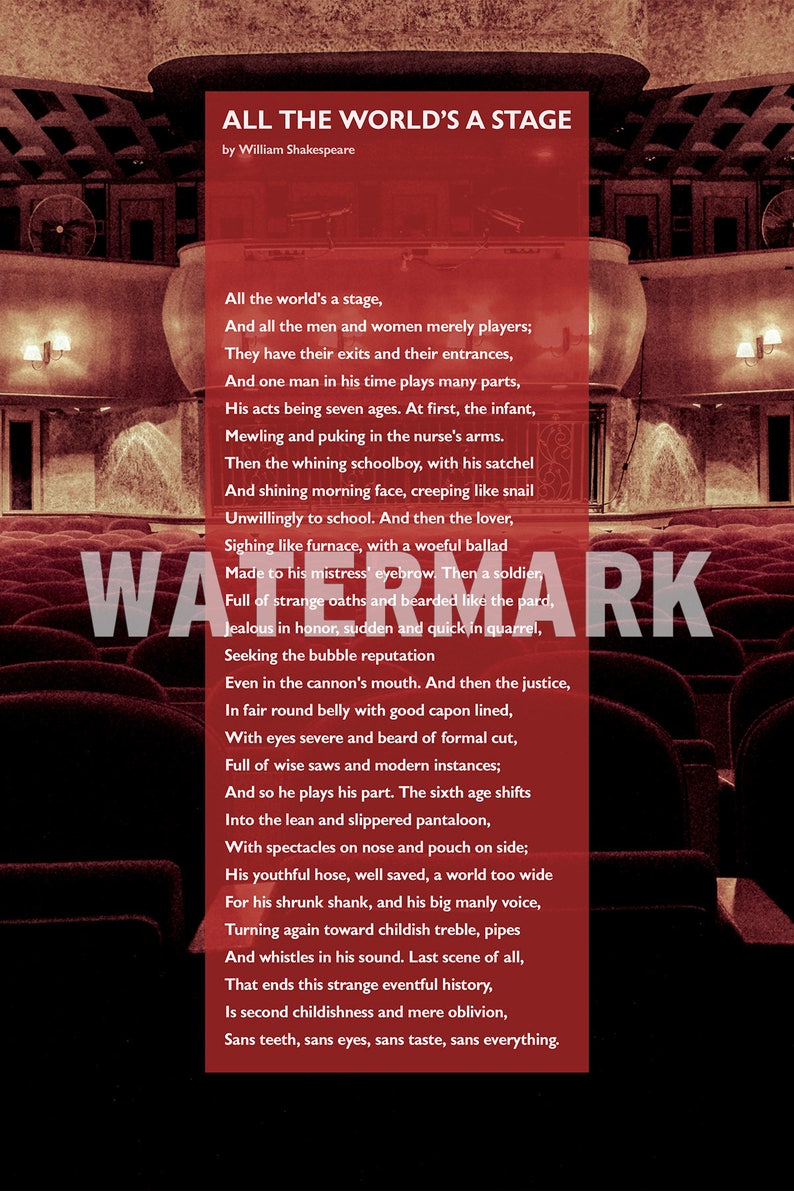 William Shakespeare Poem All the World's a Stage - Etsy