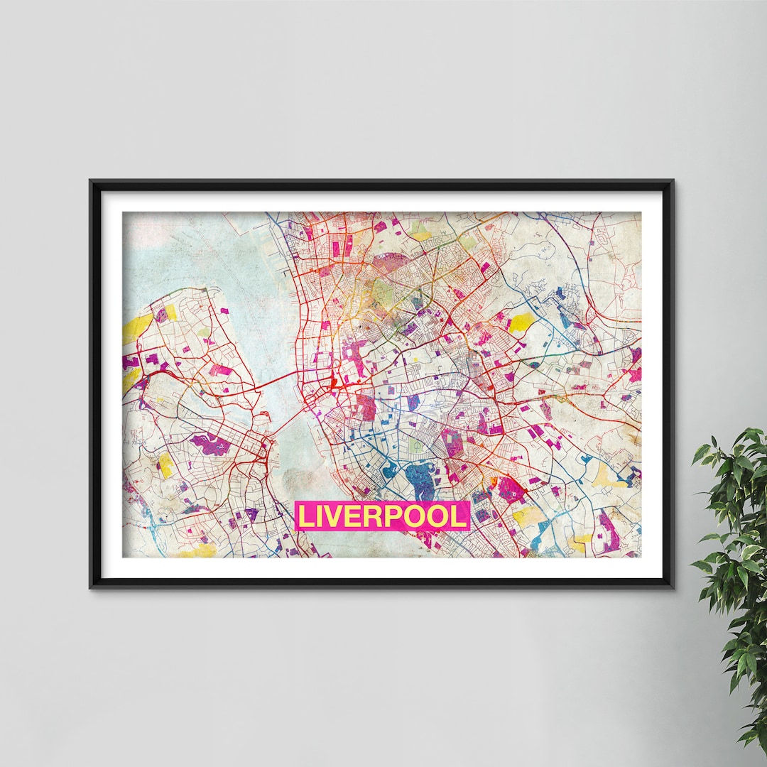 Liverpool Map - Original Art Print - City Street Map of Liverpool ...