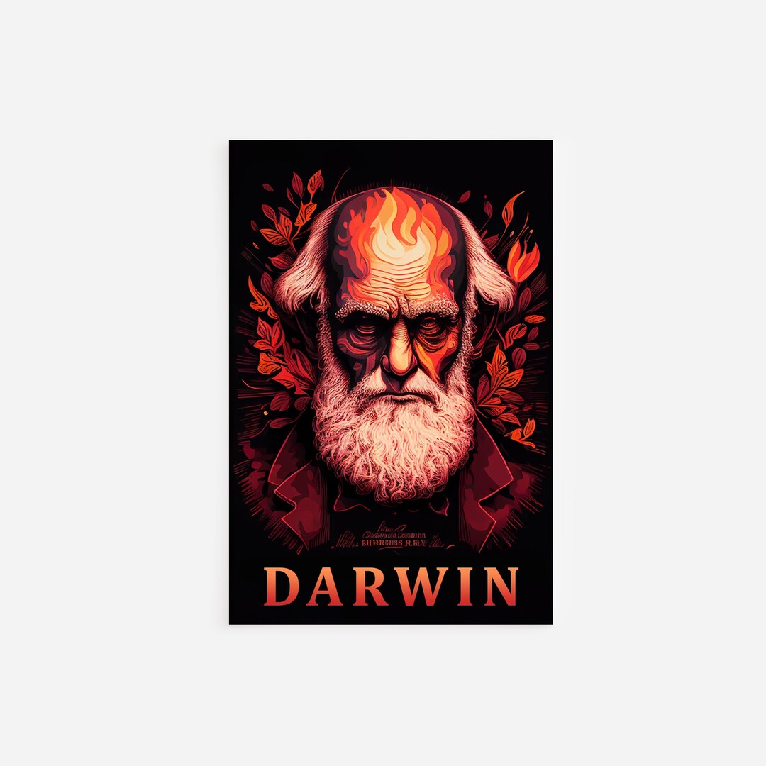 Charles Darwin Fire Portrait Art Print Poster Painting Museum Quality ...