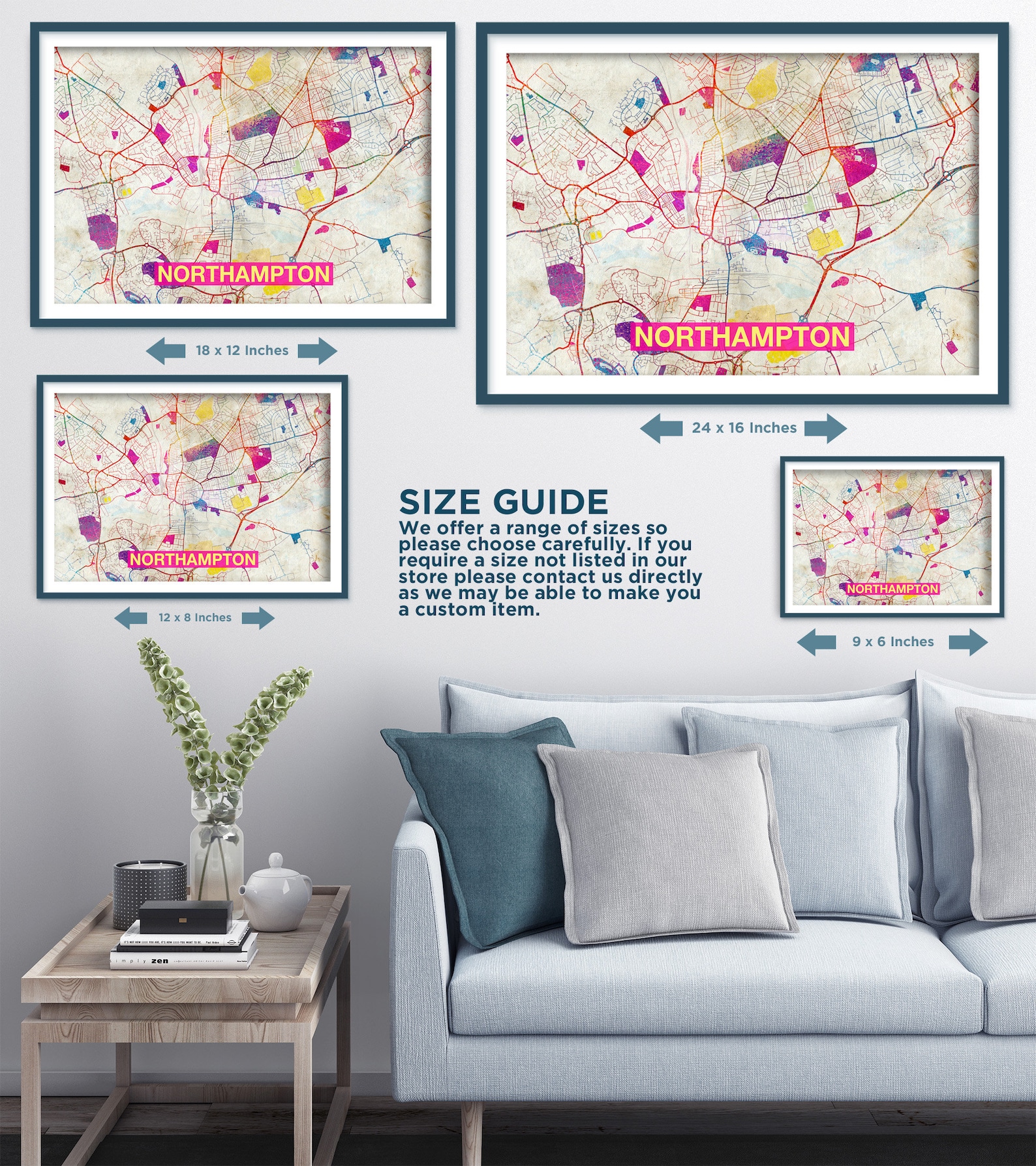 Northampton Map Original Art Print City Street Map of | Etsy
